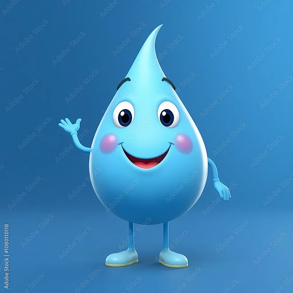 Cartoon Water Droplet Character Illustration with Cheerful Expression ...