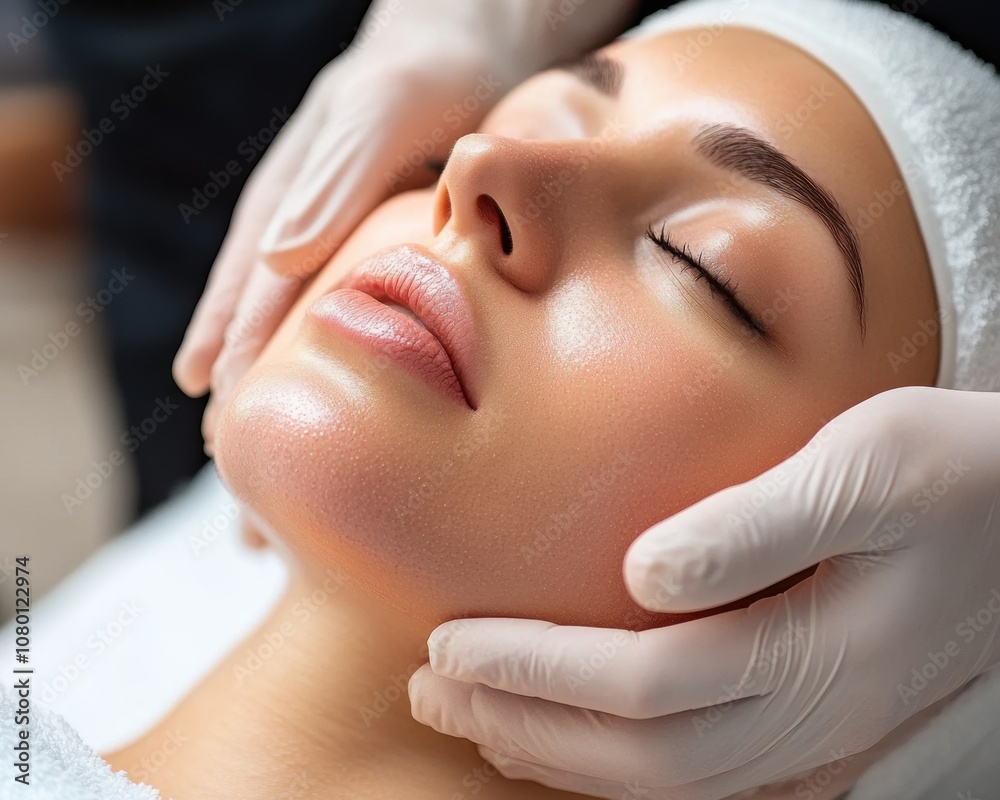 Woman receiving facial rejuvenation and skin wellness treatments for ...