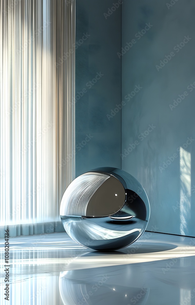 57. A polished 3D display with chrome-like textures, ambient light, and ...