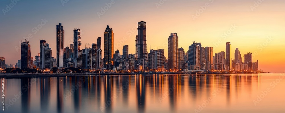 Skyline of Mumbai, featuring architectural highlights, urban cityscape ...