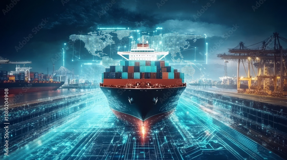 World maps guide container export-import operations in modern freight ...