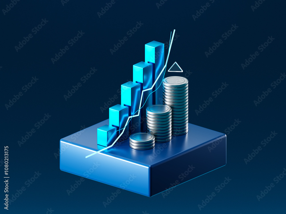 Finance stock growth chart investment graph on 3d diagram background ...