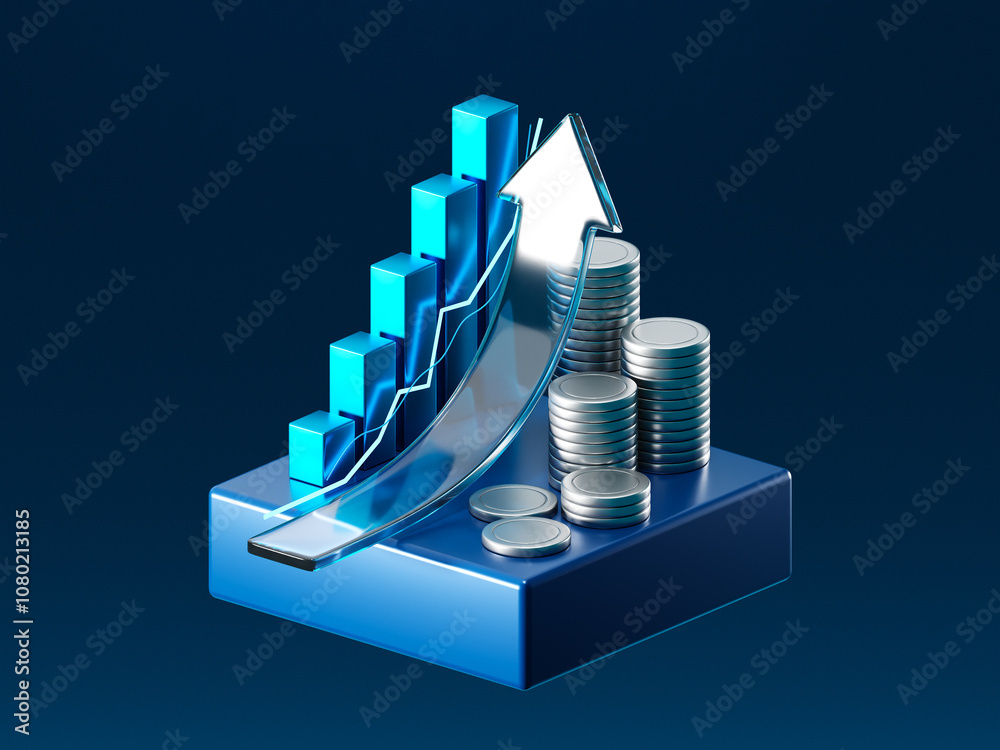 Finance stock growth chart investment graph on 3d diagram background ...