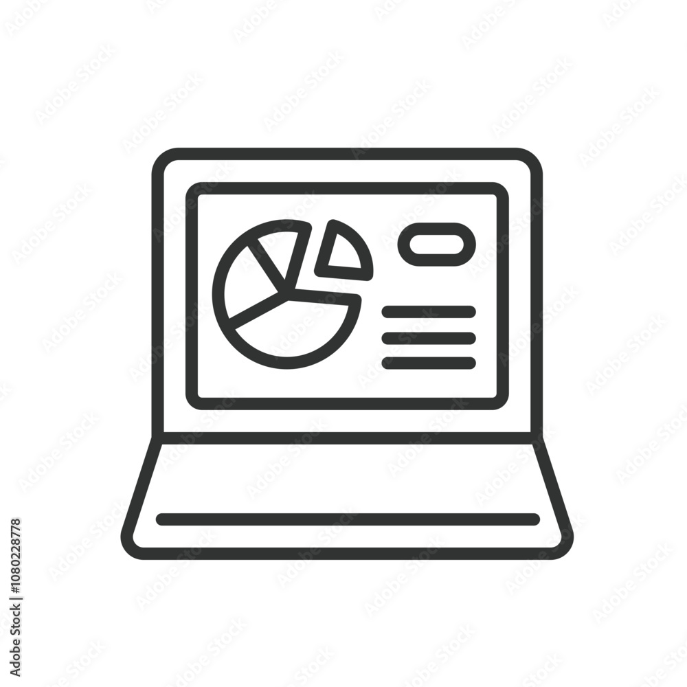 Laptop chart, icon in line design. Laptop, chart, data, analysis, graph ...