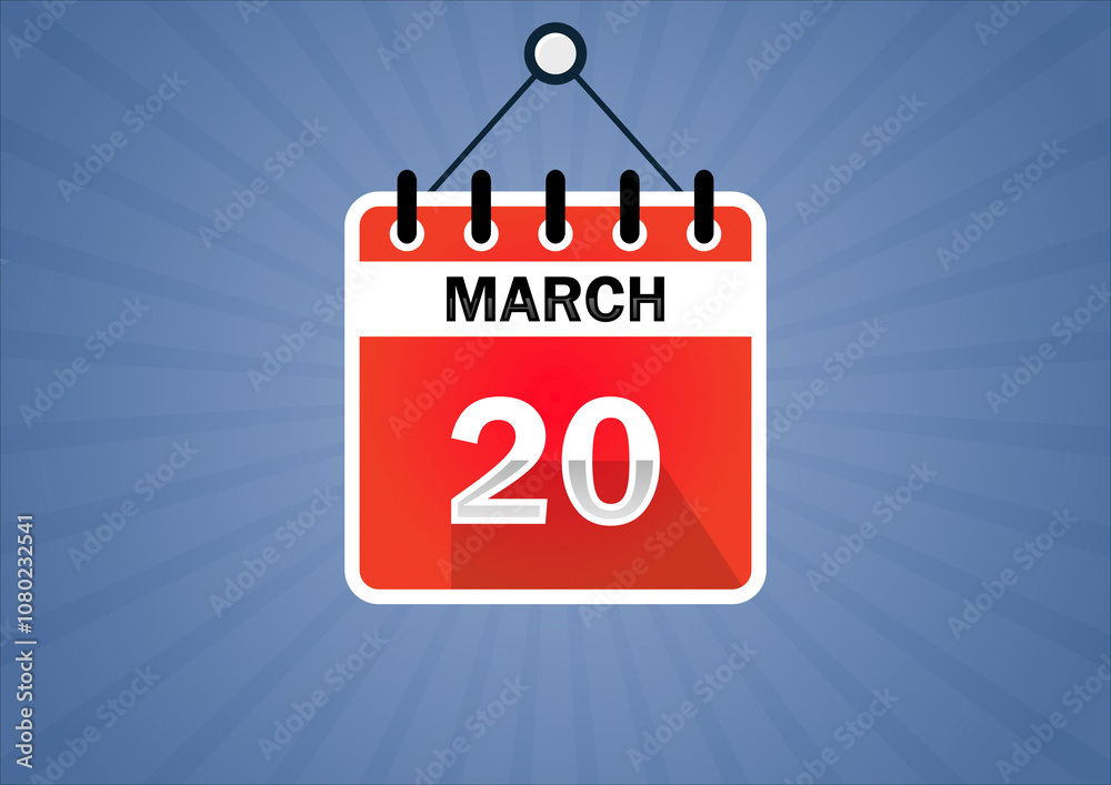 March 20, Calendar hanging sign. 20th days of the month, modern ...