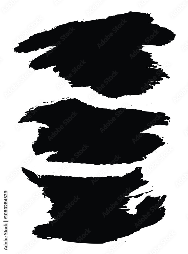 Vector de Stock Black watercolor brush stroke banners hand drawn black ...