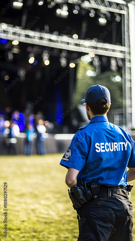 Security guard ensuring safety and order at a live music event while ...