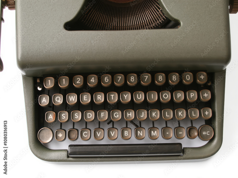 ภาพประกอบ Stock vintage typewriter with classic QWERTY keyboard layout ...