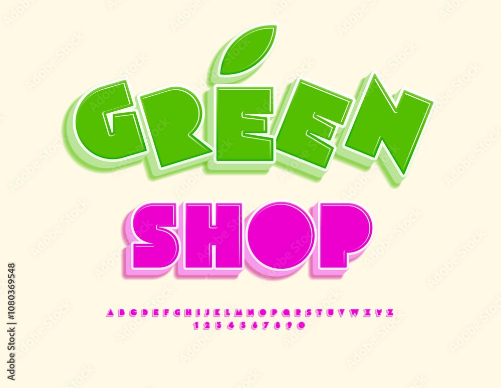 Vector modern signboard Green Shop with 3D Bright Font. Creative ...