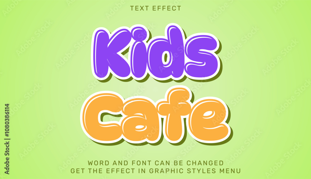Kids cafe text effect template in 3d design Stock Vector | Adobe Stock