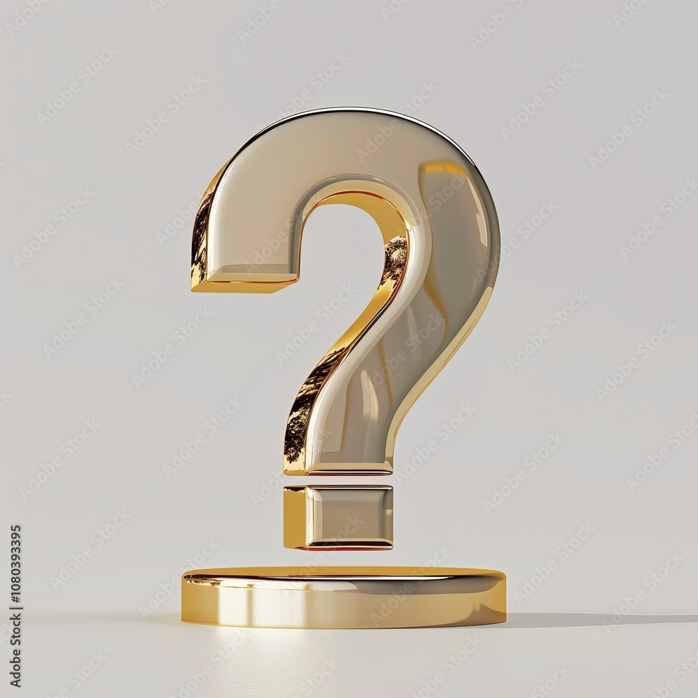 Golden question mark on a white background. This symbol represents ...