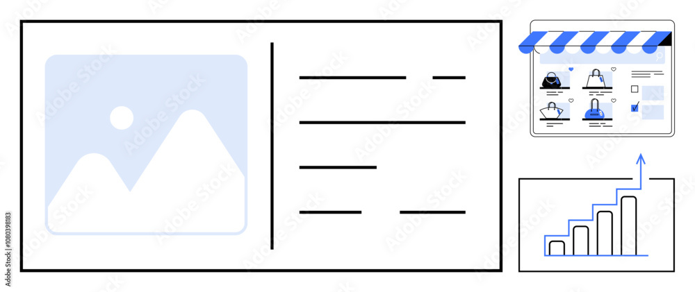 E-commerce website interface featuring a product listing, storefront ...