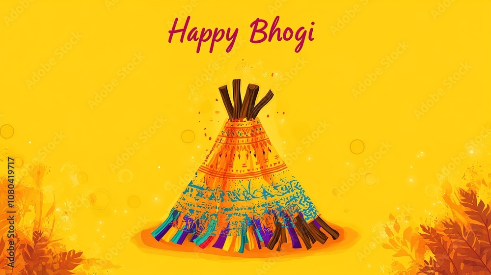 Happy Bhogi festival vector illustration. festive wood bonfire. Telugu ...