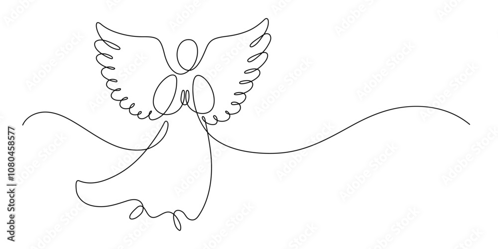 Praying angel. Continuous line drawing. Stock Vector | Adobe Stock