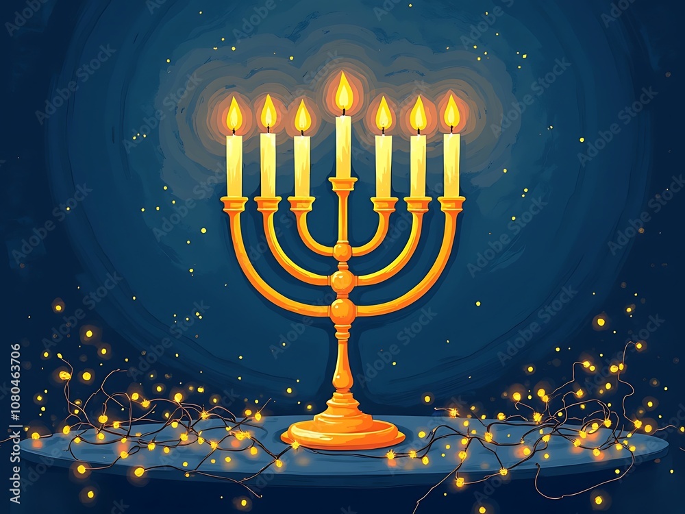 Stylized Hanukkah wallpaper with abstract menorah and festive lights ...