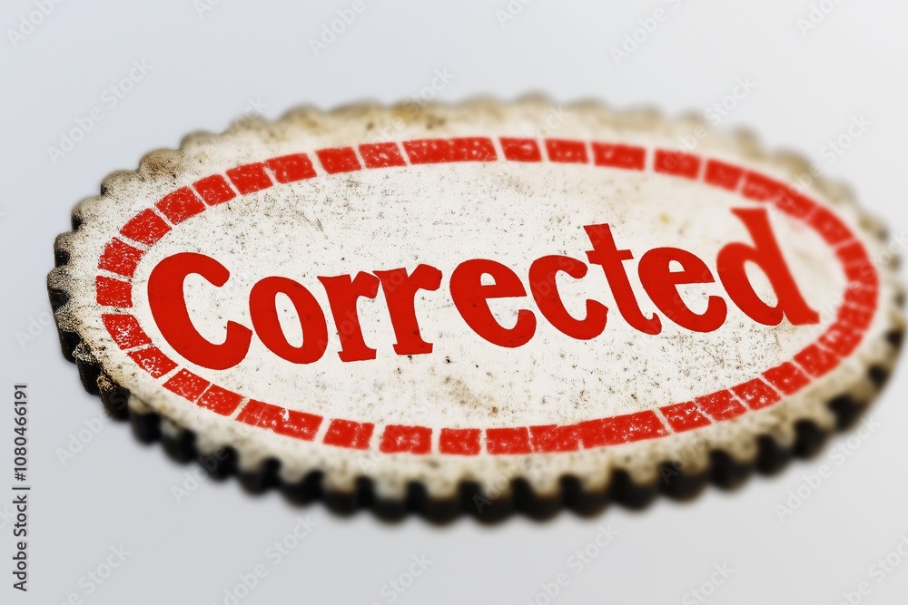 ,Worn Corrected label stamp with retro design, highlighting error ...