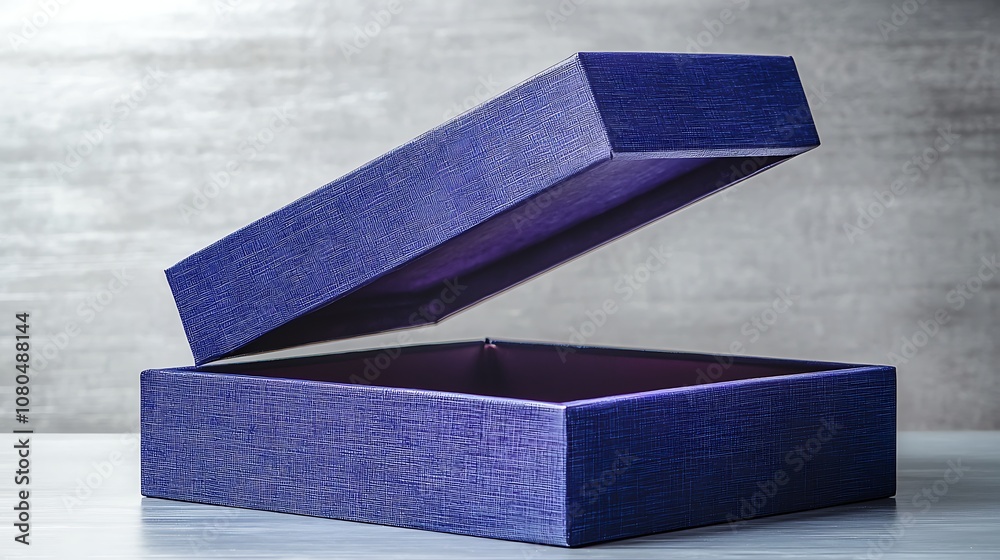 Elegant Purple Box with Open Lid on a Modern Gray Background, Perfect ...