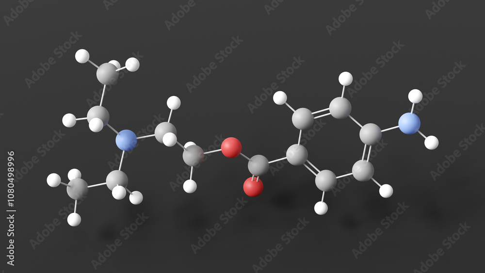 procaine molecule 3d, molecular structure, ball and stick model ...