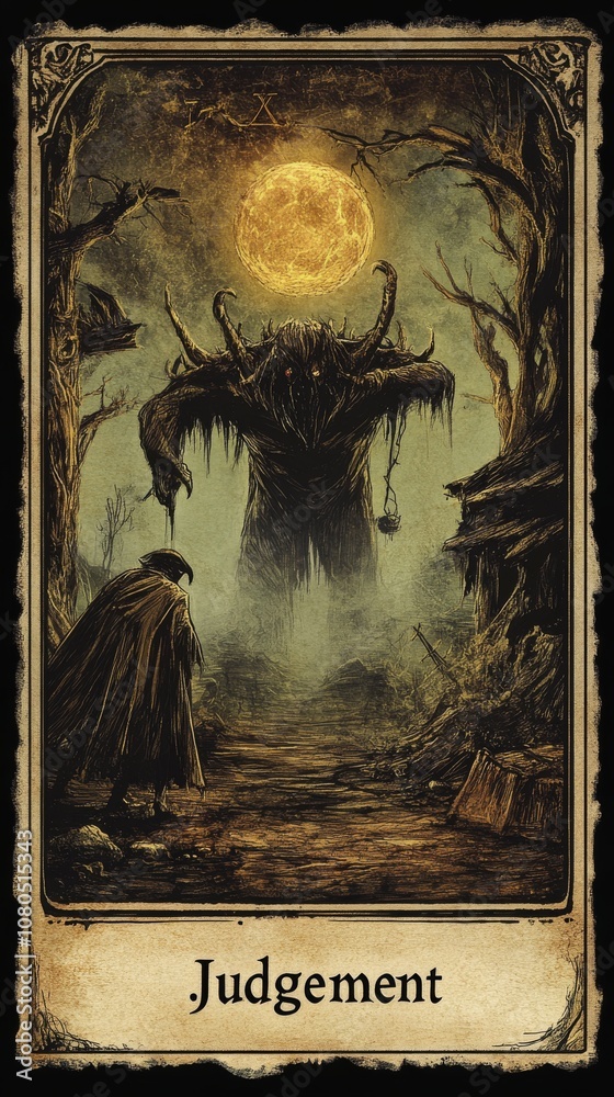 Tarot "Judgement" card png with horror background with black border and ...