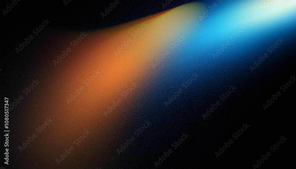 grainy colorful warm blue light leaks on black background with dust ...