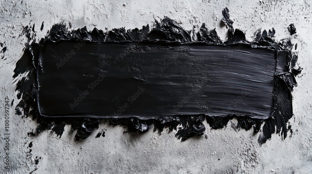 Single black rectangular paint mark texture on a light backdrop ...
