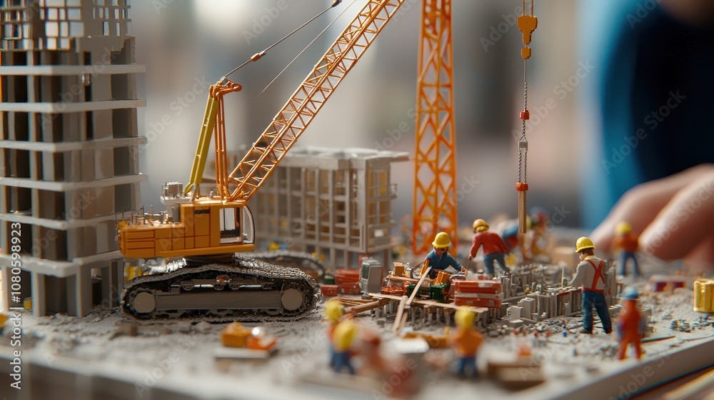 Close-up of a matchbox construction site, complete with miniature ...