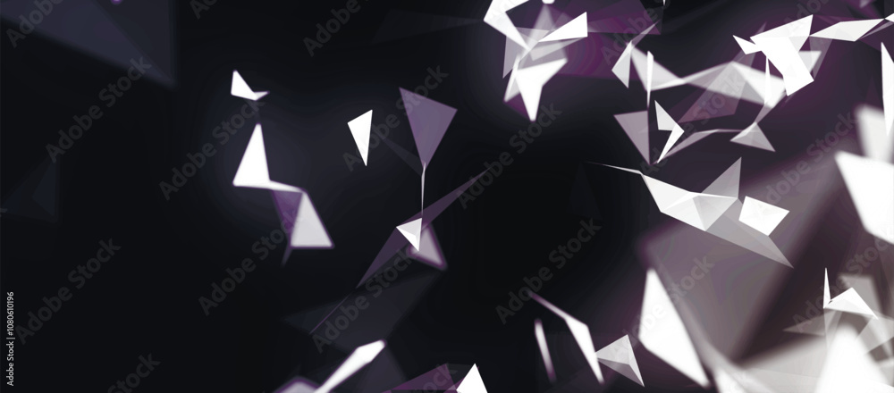 Black and white polygonal space. Dots and connection lines structure ...