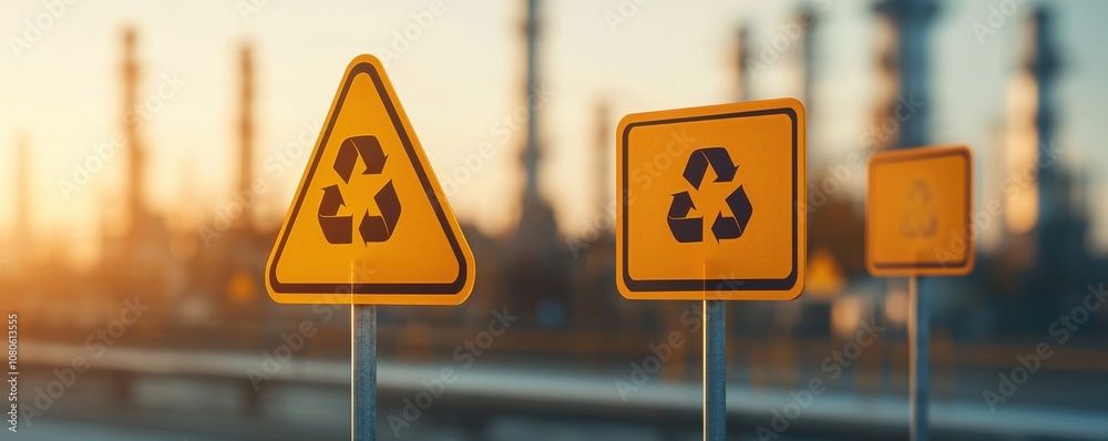 Chemical warning signs indicating toxic risks industrial facility ...