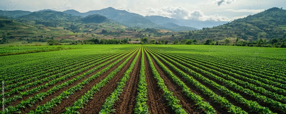 Promoting food security rows of healthy crops in a sustainable farm ...