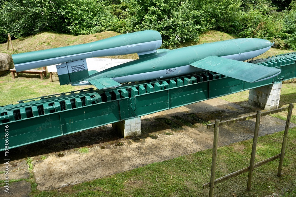 Replica V1 Rocket on the launch ramp at The V1 launch site Val Ygot d ...