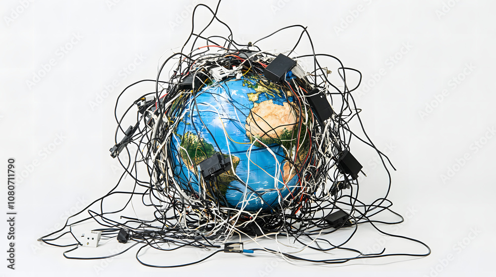 Global communications disruption illustration depicting a world map ...