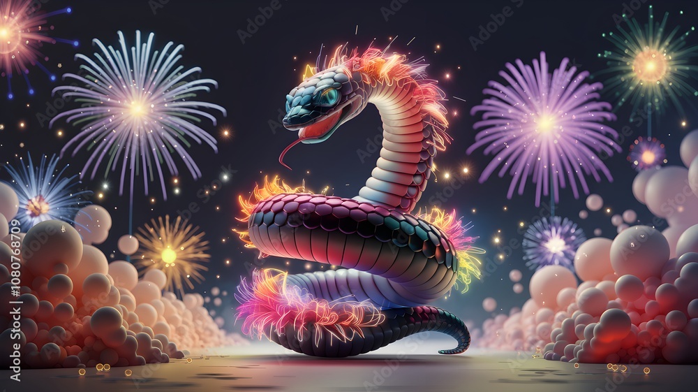 AI generated digital artwork of a multi-colored serpent spiraling ...