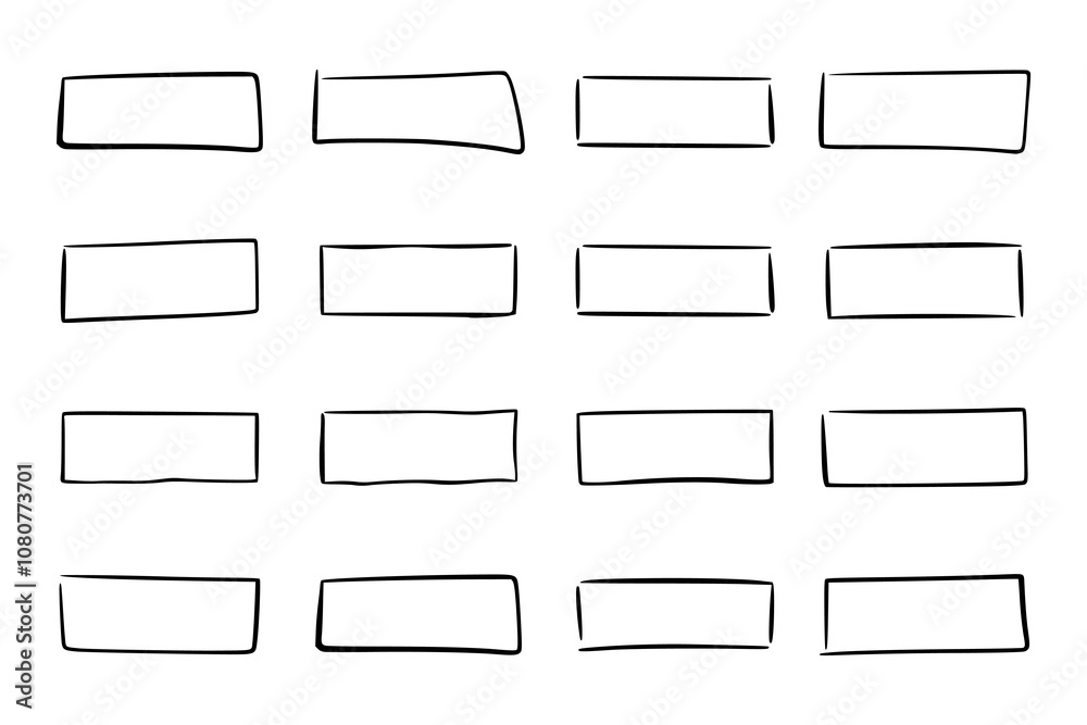 Set of rectangular thin outline frames, drawn by hand in sweeping neat ...