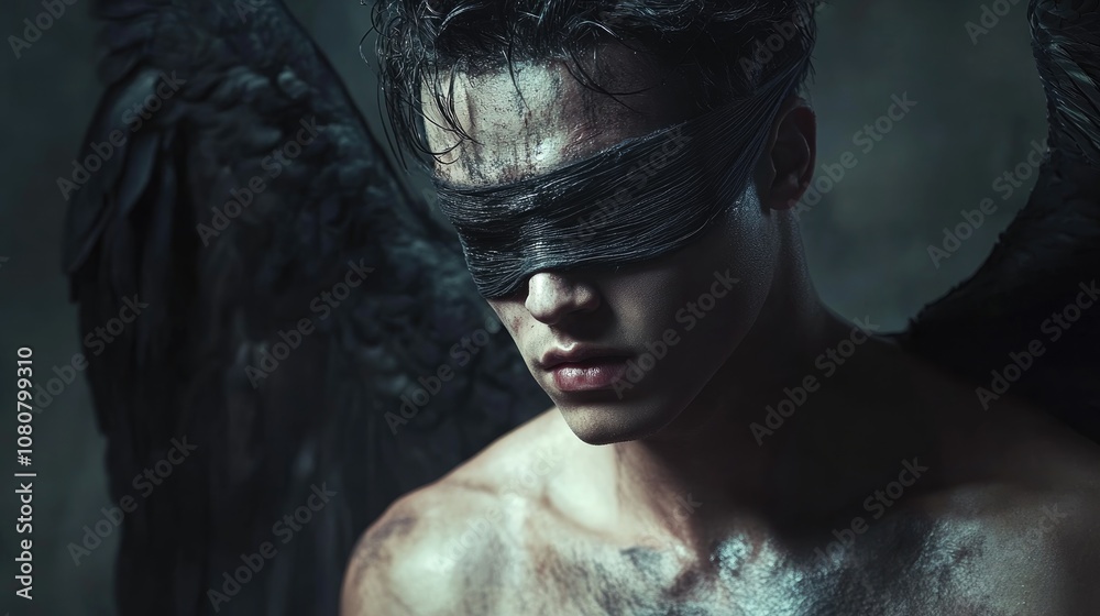 Male model portraying a fallen angel of death embodying an evil persona ...