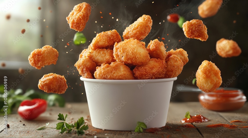 Classic chicken nuggets and tenders in a bucket featuring boneless ...