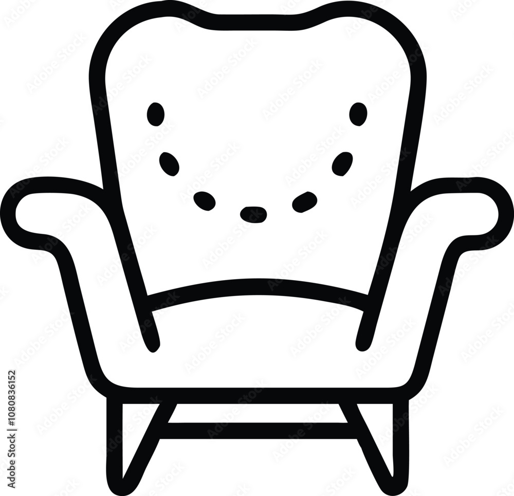 Armchair Outline Icon with Cushion Detail, Black and white outline ...