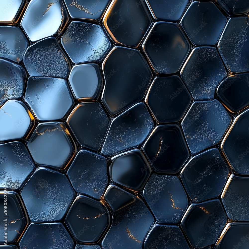 3D background with a pattern of convex and concave hexagons, matte and ...