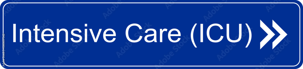 Blue and white vector graphic of a direction sign inside a hospital ...
