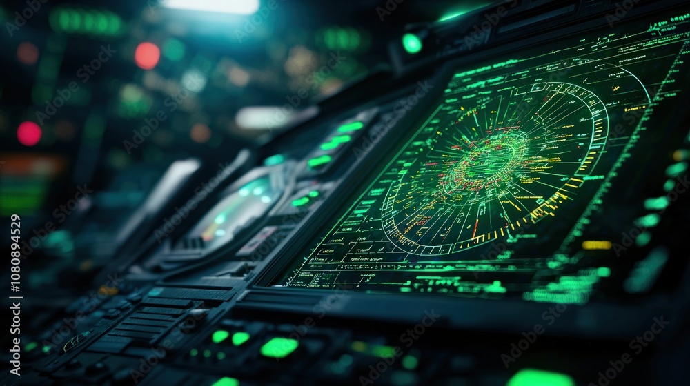 cybersecurity breach monitoring concept Alert-filled radar screen ...