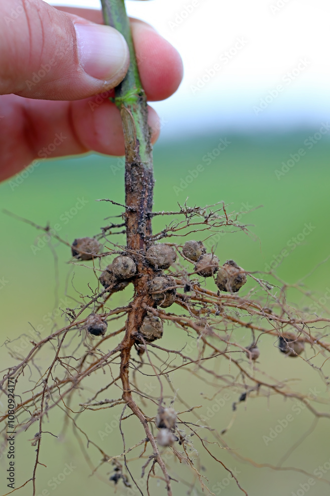Photo Stock Nitrogen fixing nodules on roots of leguminous plant ...