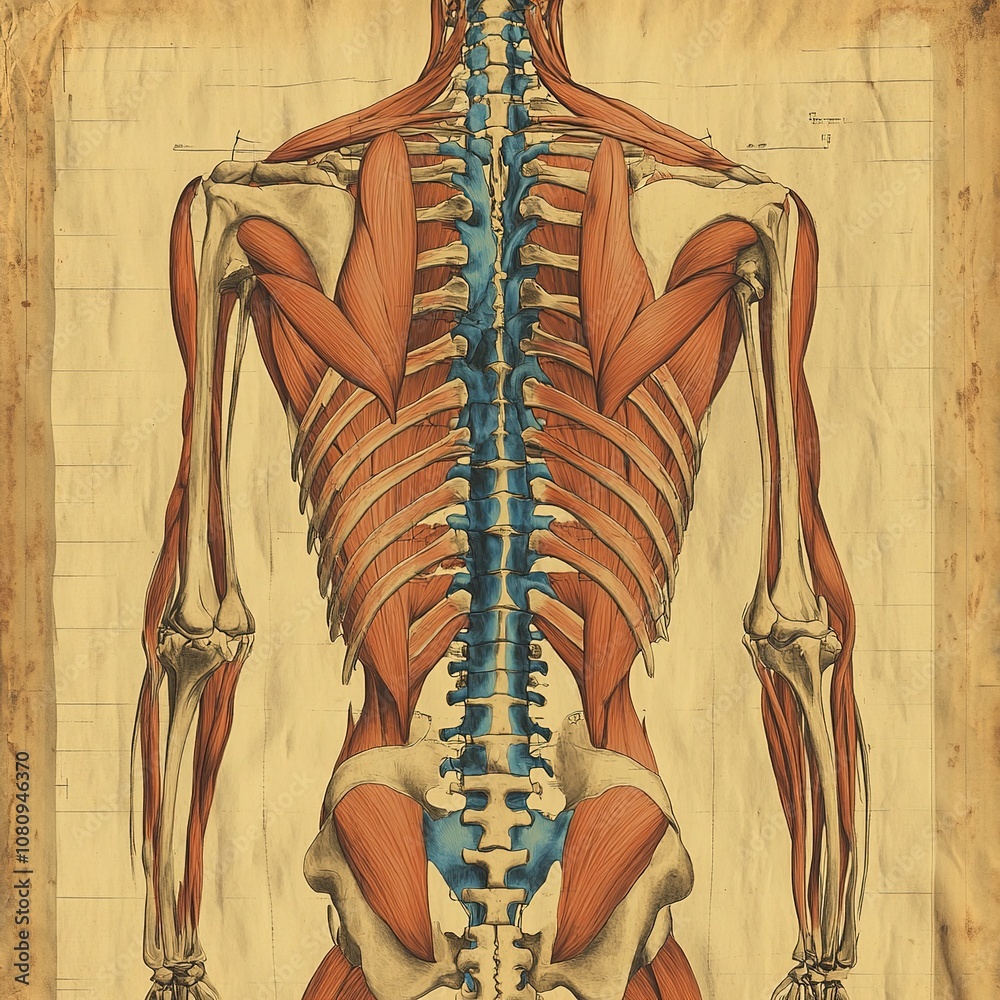 Anatomical study of human skeleton and spine medical illustration ...