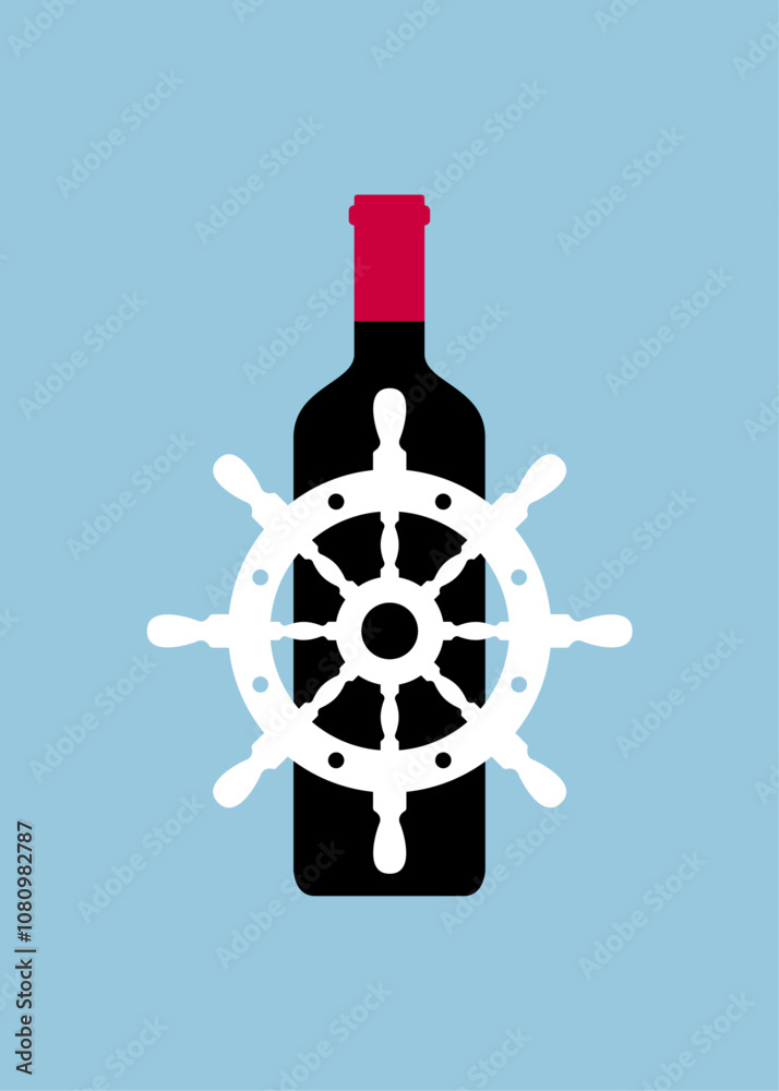 Logo beach bar. Banner con silueta de botella de vino o bebida ...