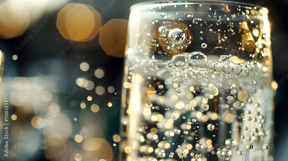 "Crystal clear bubbles dance in sparkling spa water, closeup shots capture effervescence beauty ...