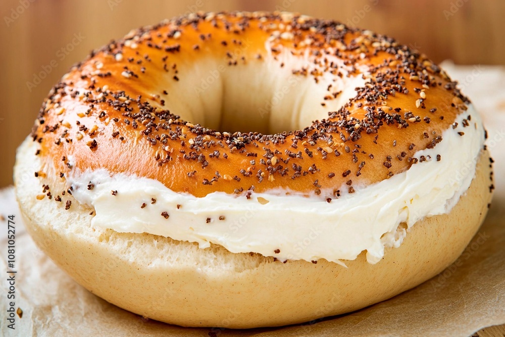 Indulgent cream-filled bagel topped with chocolate sprinkles on a ...