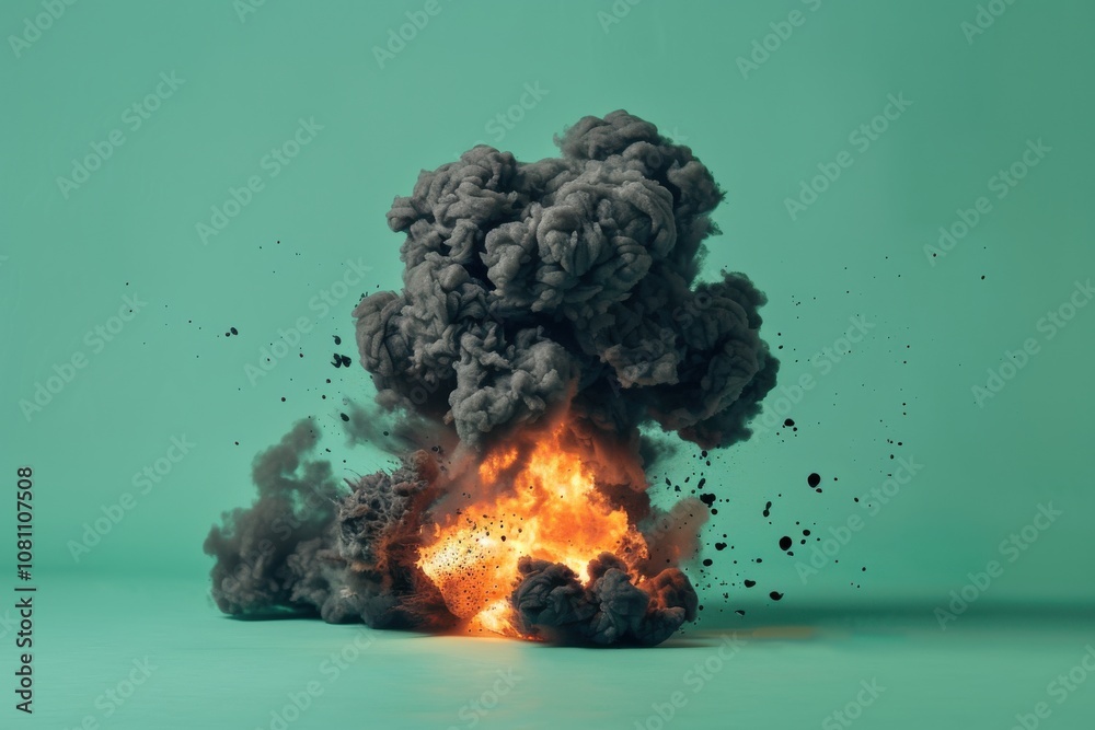 Large fireball with black smoke. fiery explosion with smoke isolated on ...