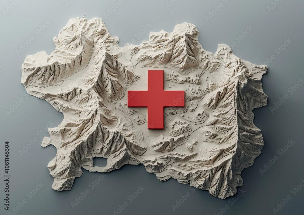 Swiss political map in 3D with relief as marble sculpture on a light ...