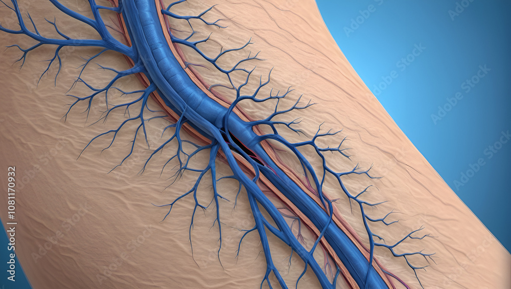 Varicose veins. Blue blood vessel visible through the skin. Vascular ...