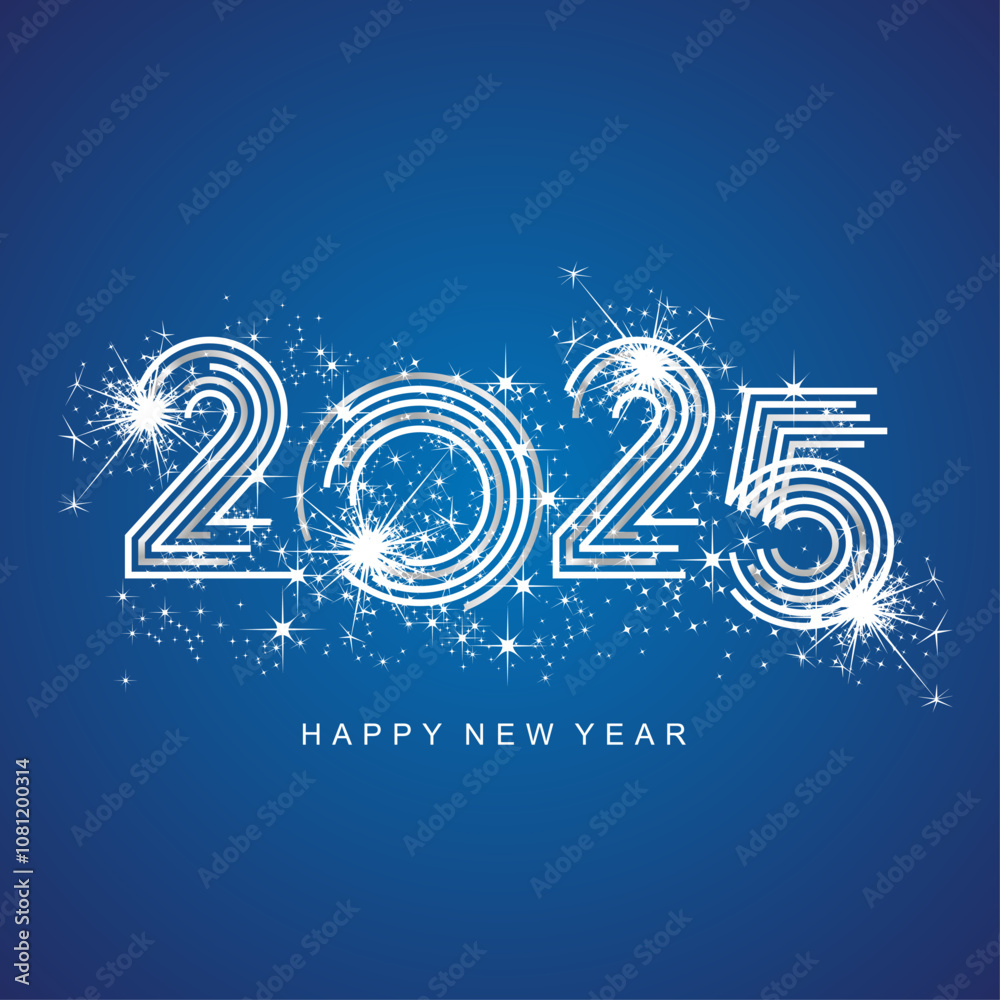 2025 New Year abstract silver multiply line design of 2025 year numbers ...