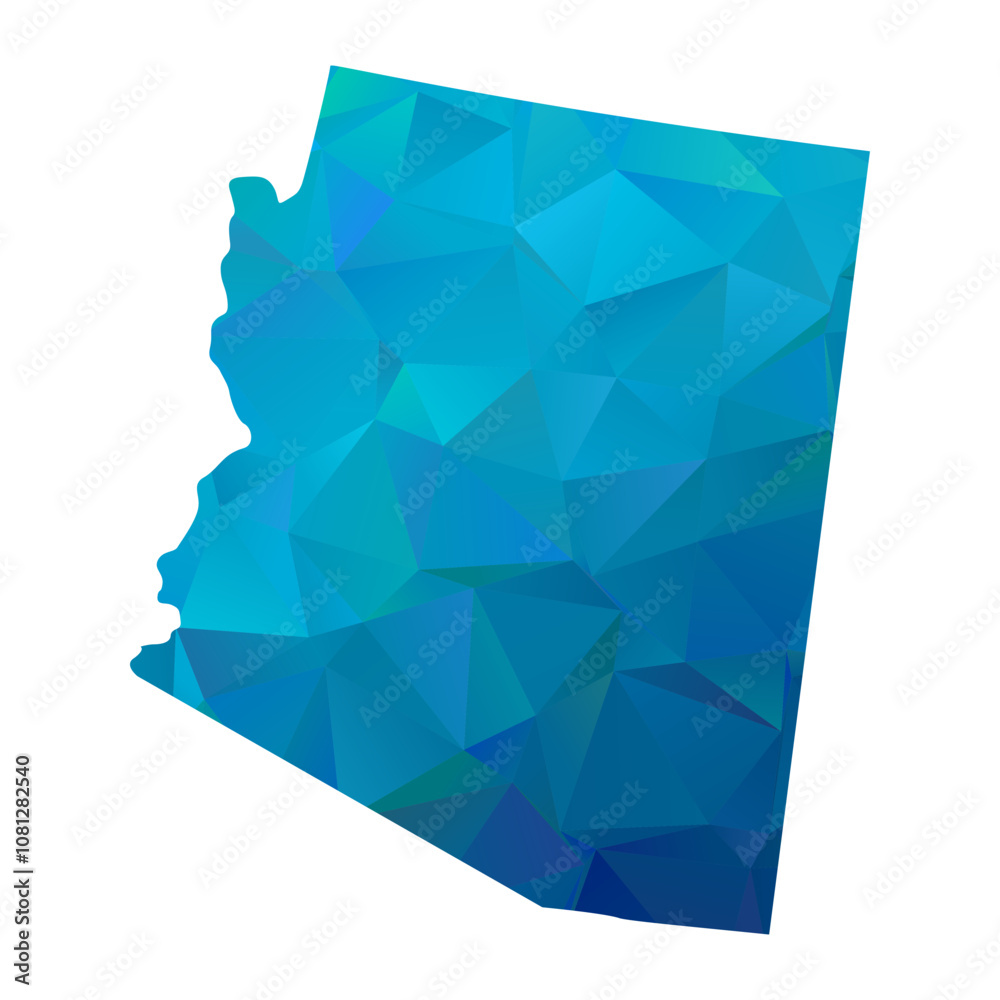 Map of Arizona - Blue Geometric Rumpled Triangular , Polygonal Design ...