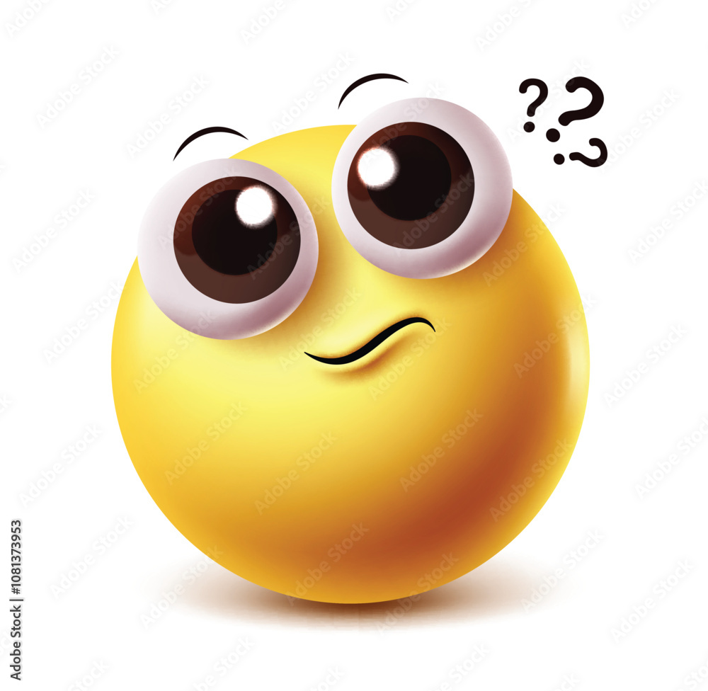 Think emoji vector character. Doubt and worried clip art yellow circle ...